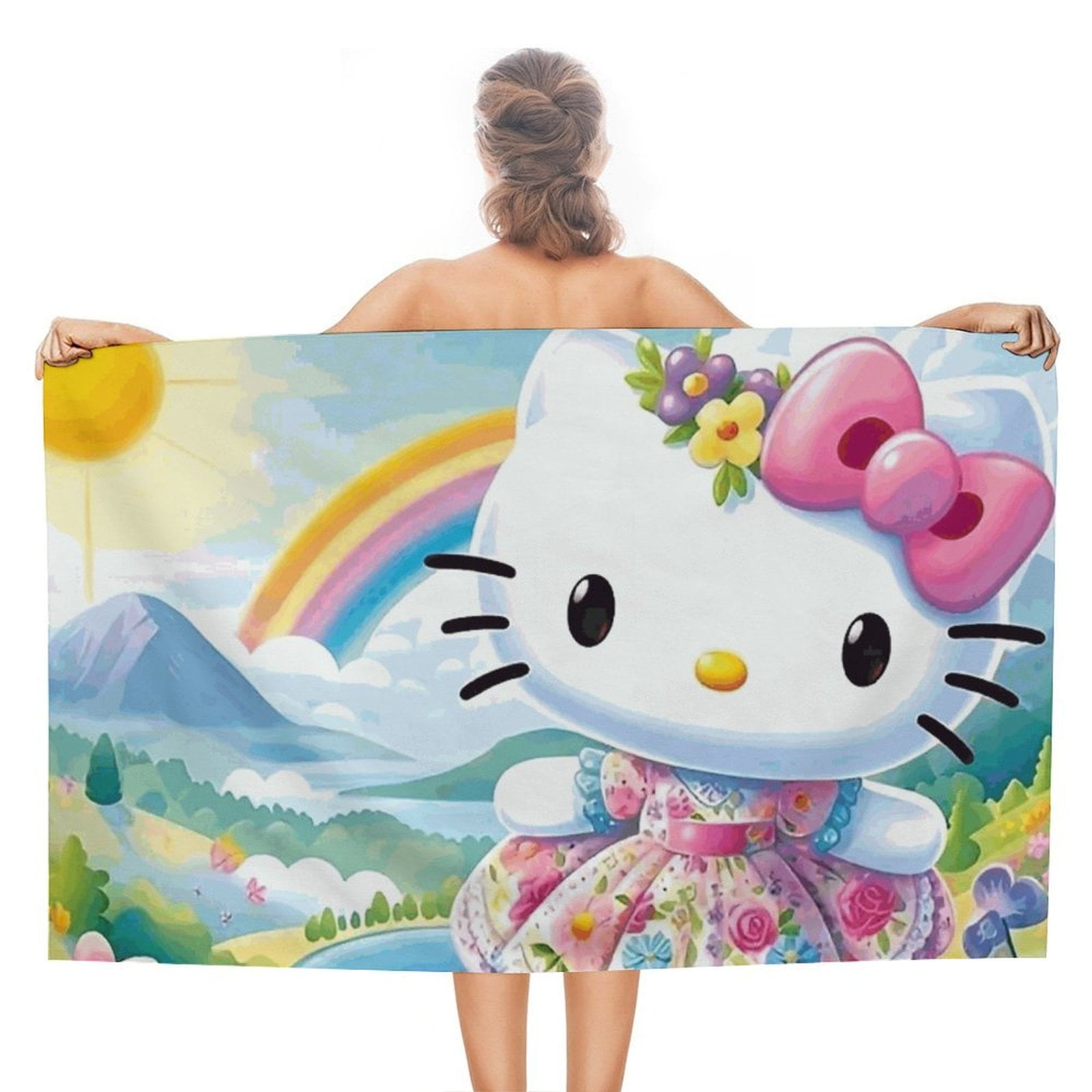 Hello Kitty Beach Towel for Girls - Sun And Rainbow Mountain with Hello ...