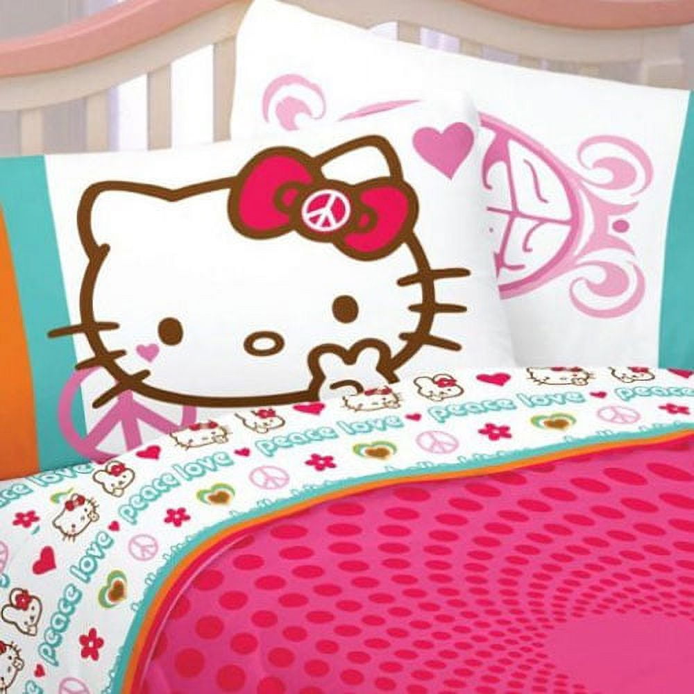 Hello Kitty Bed Sheet Set Sanrio Peace And Love Bedding Accessories ...