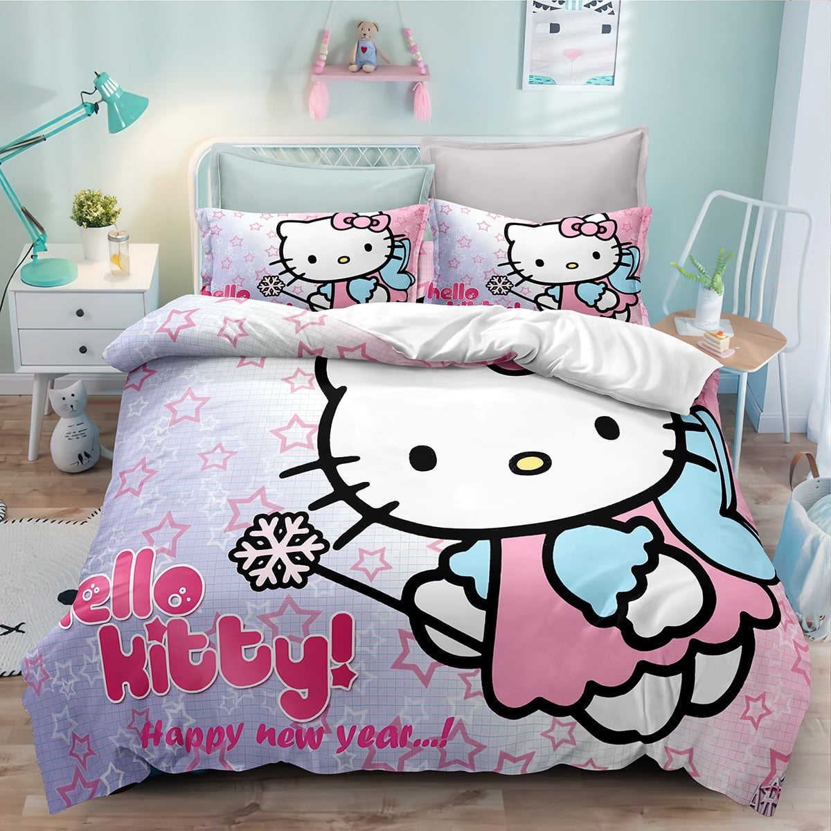 Hello-Kitty Bedding Set, 2-Piece/3-Piece Anime Ultra Soft Breathable 3D ...