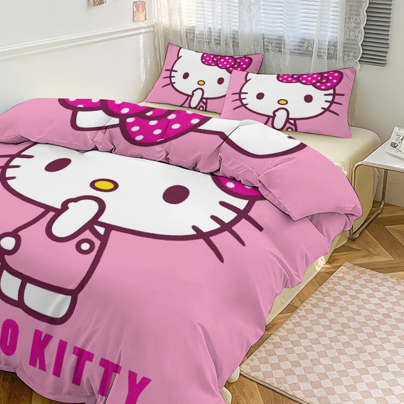Hello Kitty Bedding Sets for Kids Men Women Queen Size 3pcs 1 Comforter Cover And 2 Pillowcases ...