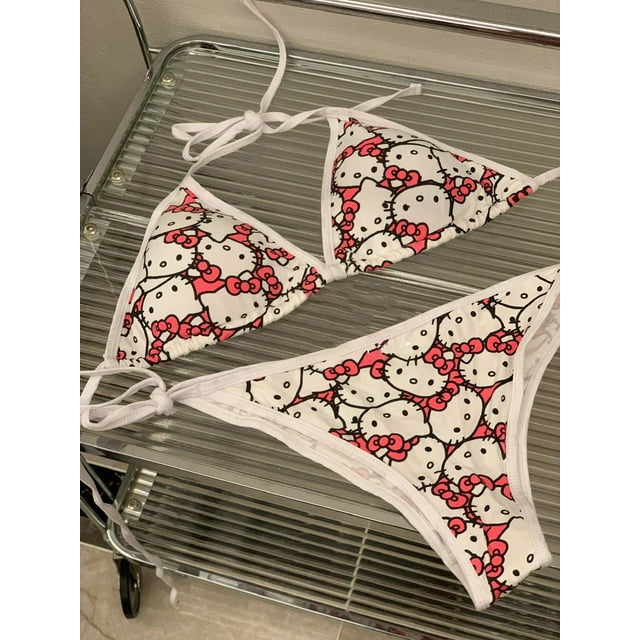 Hello Kitty Bikini Set Cute Cartoon Y2k Anime Summer Beach Strappy