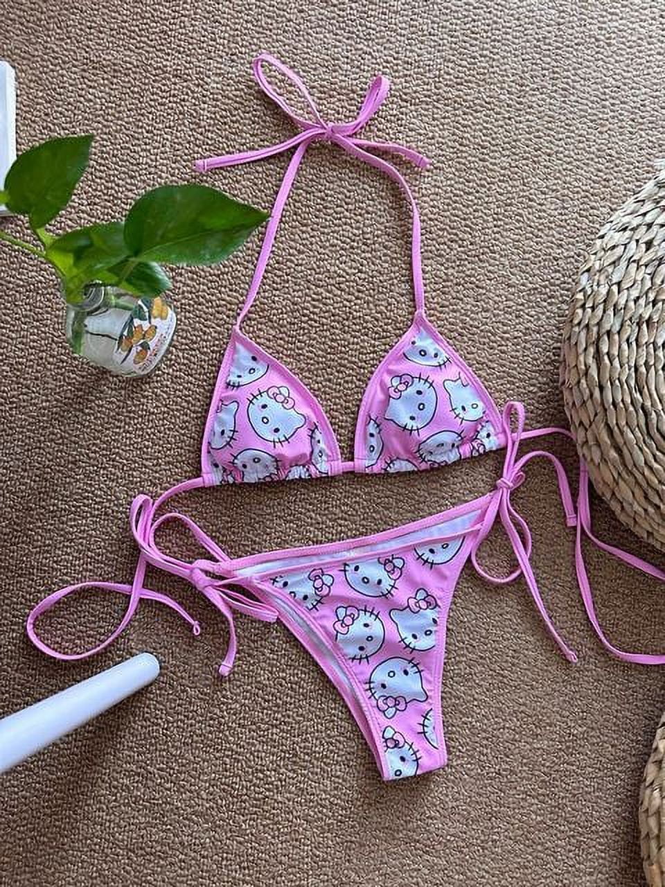 Hello Kitty Bikini Set Cute Cartoon Y2k Anime Summer Beach Strappy