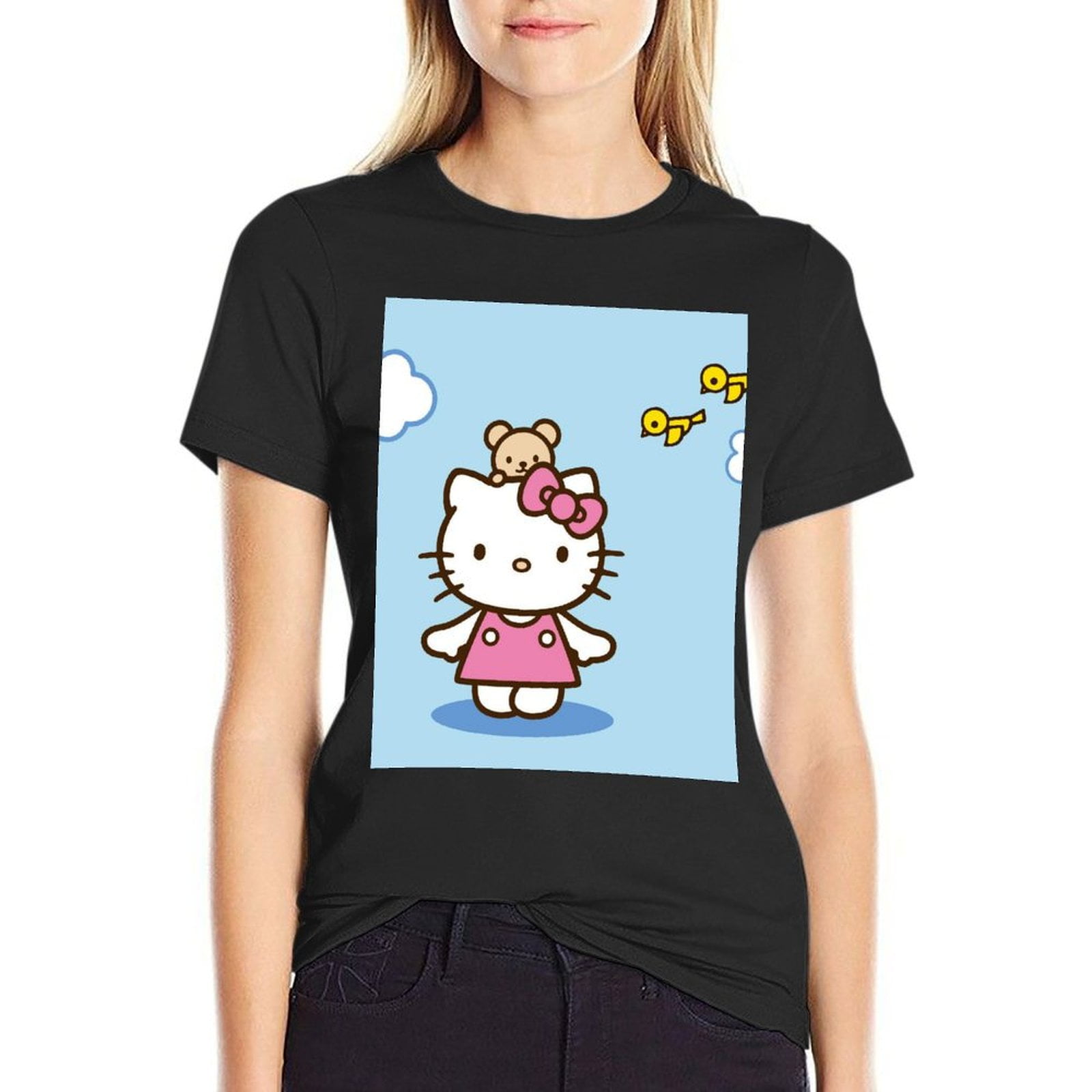 Hello Kitty Birdie bear cloud Crew Neck Shirt T-Shirt - Walmart.com