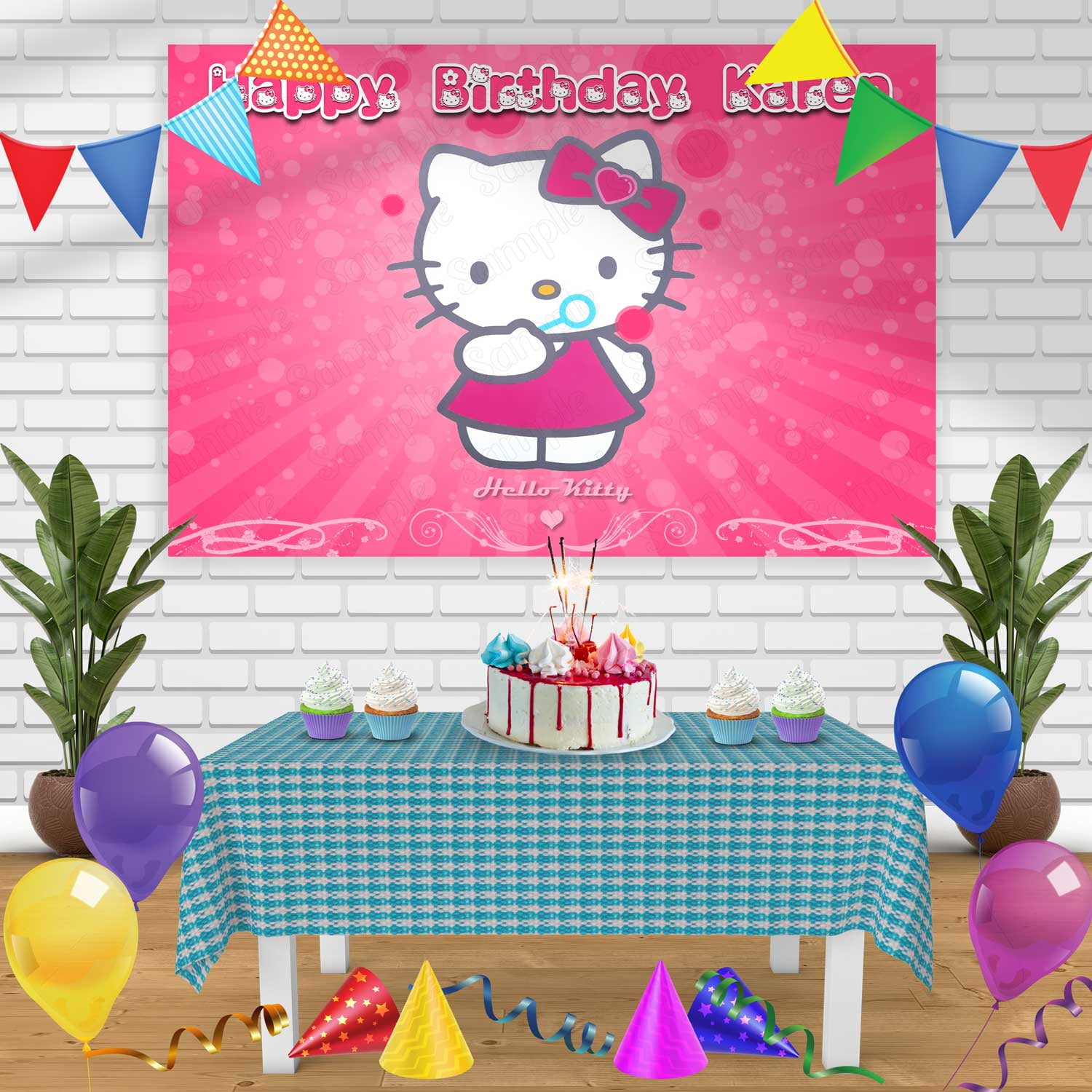 Hello Kitty Birthday Banner Personalized Party Backdrop Decoration 60 x ...
