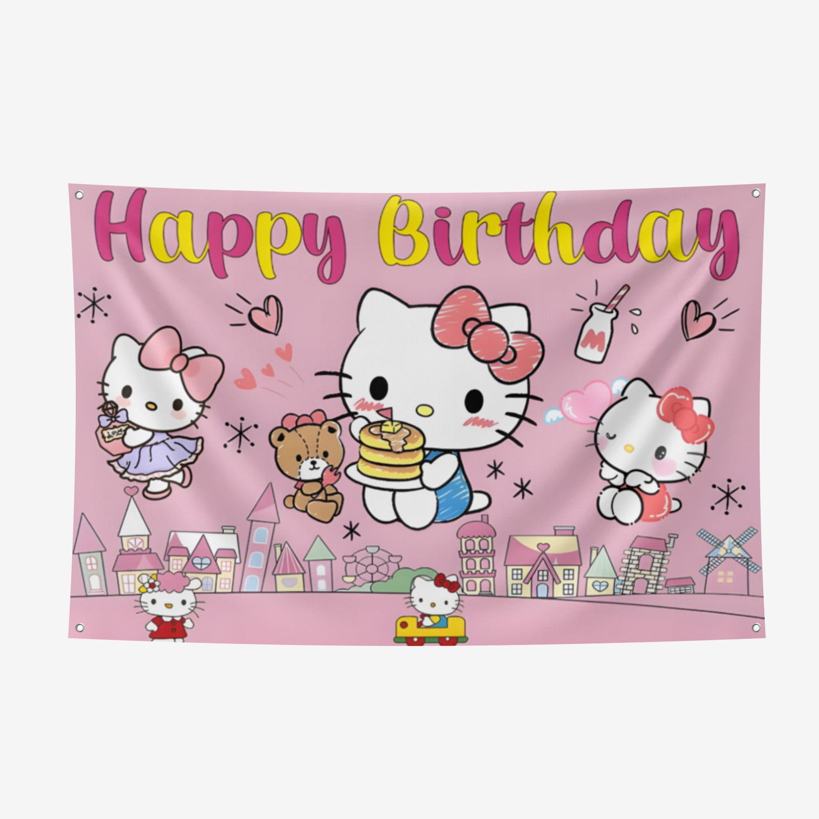 Hello Kitty Birthday Party Backdrop, Cartoon Birthday Party Decoration ...