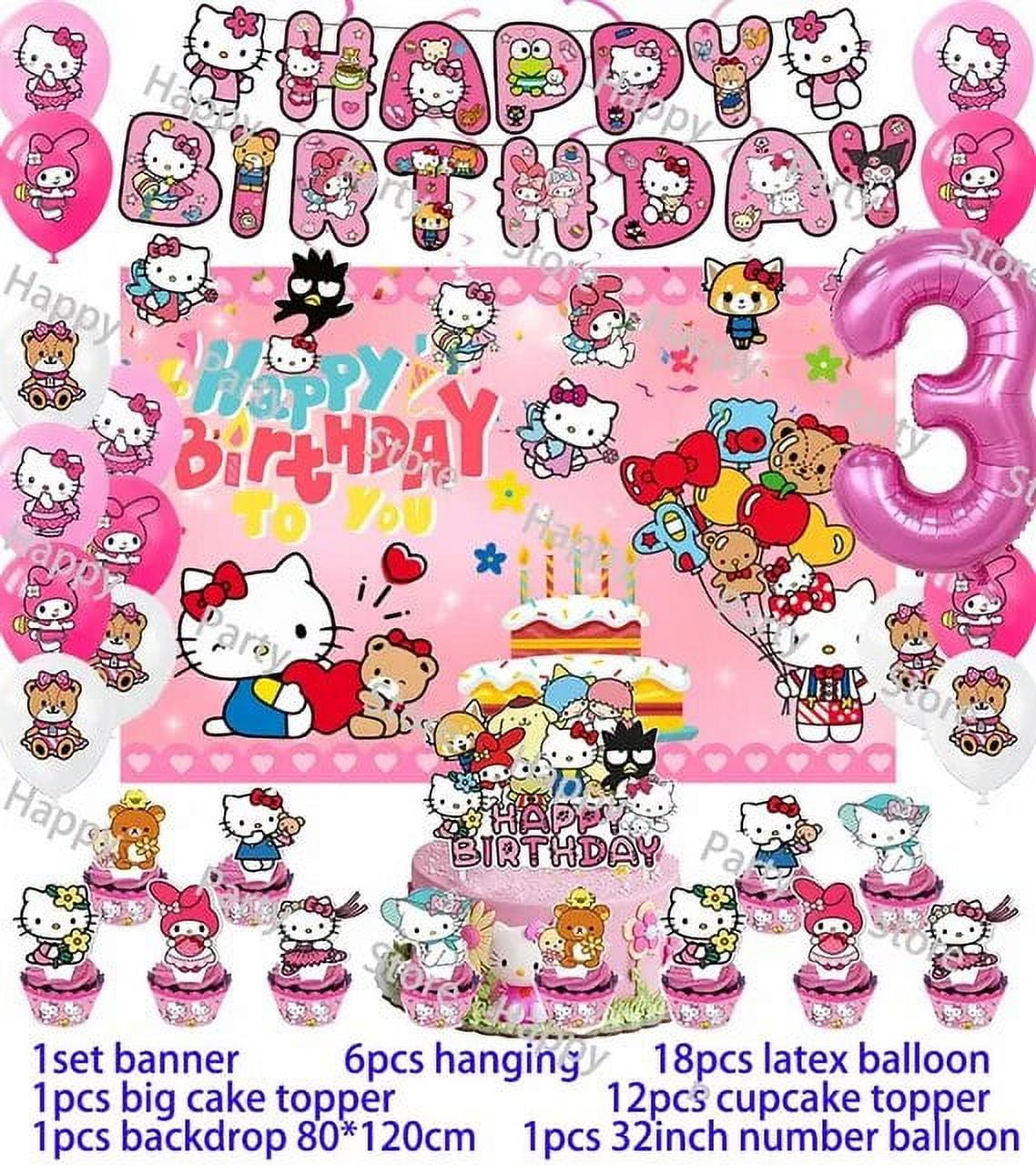 Hello Kitty Birthday Party Decoration Pink Girl‘s Balloon Banner Backdrop Cartoon Cat Kitty ...