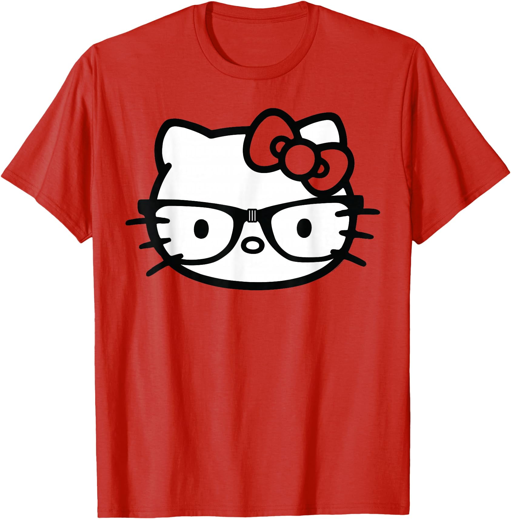 Hello Kitty Black and White Nerd Glasses DTG Print Unisex T-Shirt,Red ...