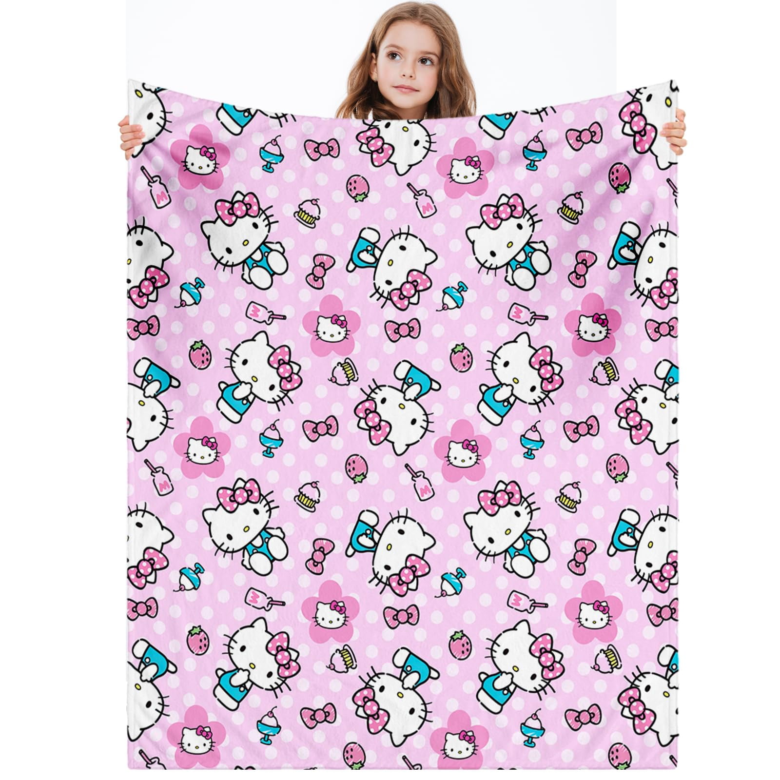 Hello Kitty Blanket Kawaii Cat Throw Blanket for Girls Kids, Super Soft ...