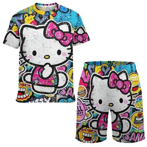 Hello Kitty Boys Short Sleeve Mesh T-Shirt And Shorts Outfit Set Summer ...