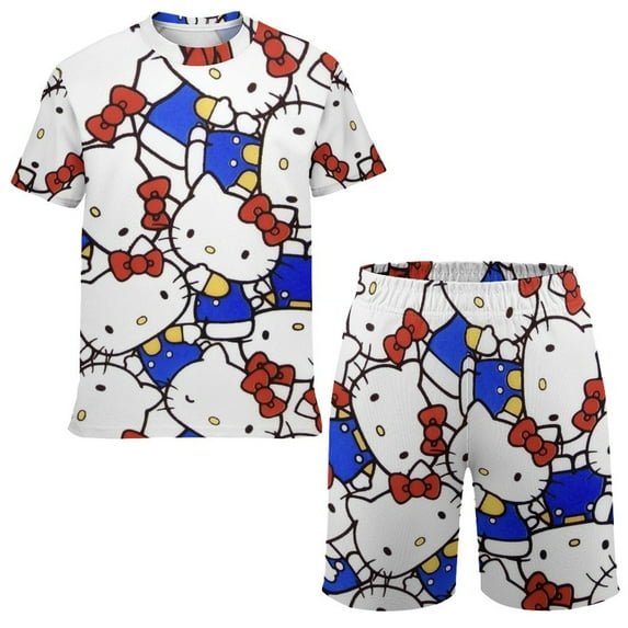 Hello Kitty Boys Short Sleeve Mesh T-Shirt And Shorts Outfit Set Summer ...