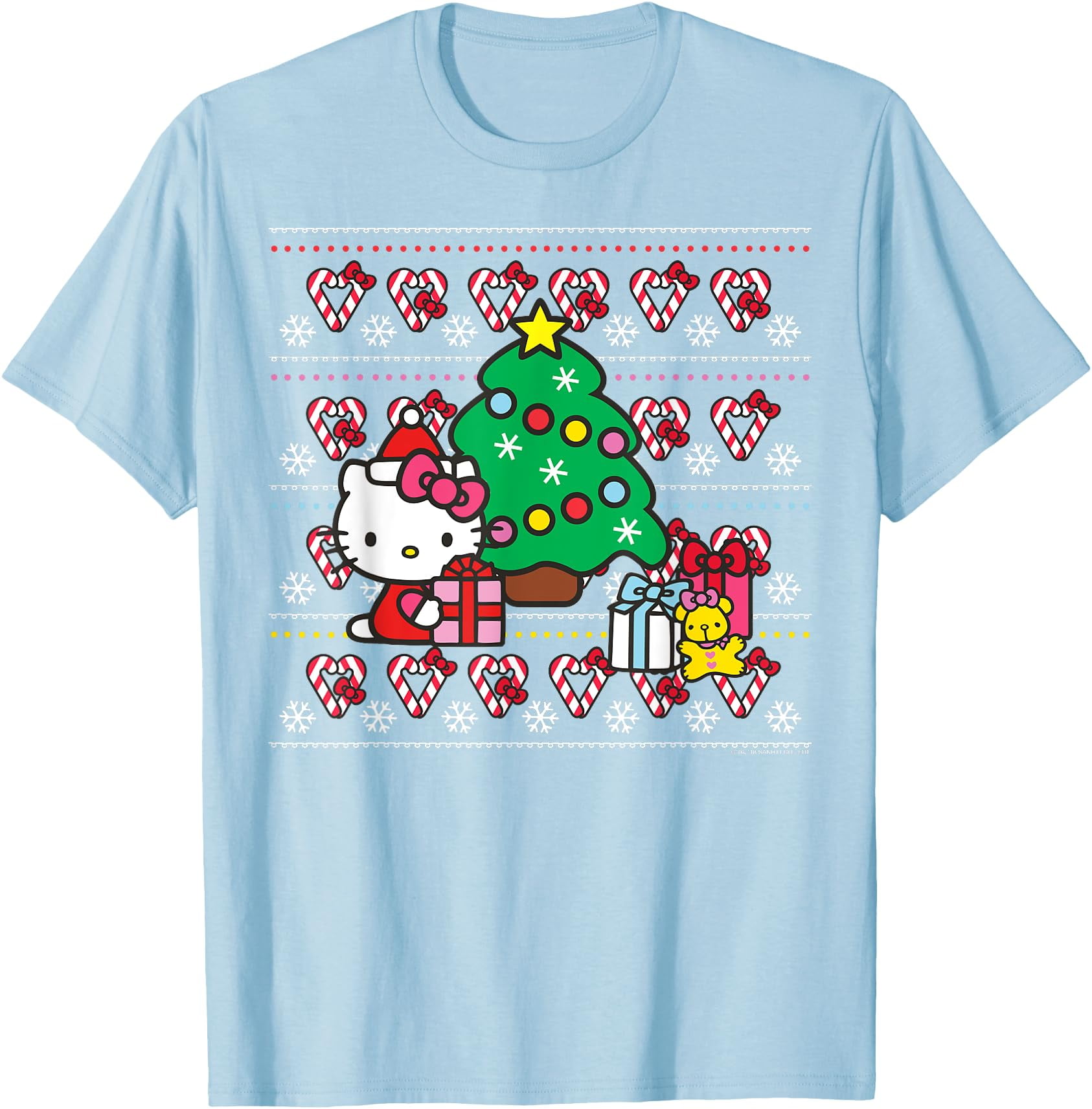 Hello Kitty Candy Cane Christmas DTG Print Unisex T-Shirt,Light Blue ...