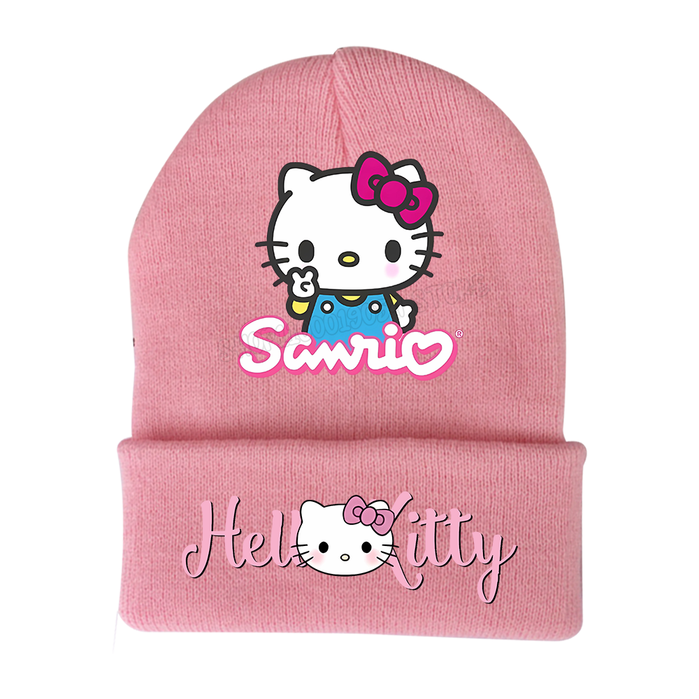 Hello Kitty Cap Wool Acrylic Knitted Caps Cartoon Girls Skullcap Autumn ...