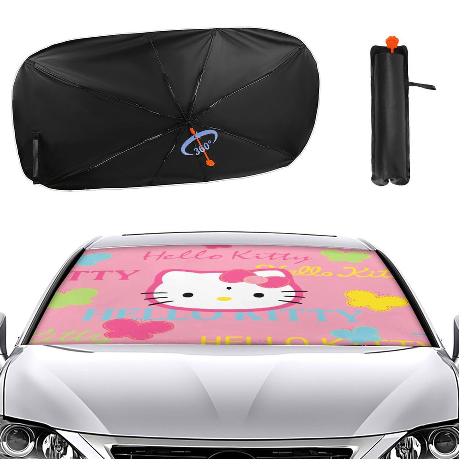 Hello Kitty Car Sun Shade Windshield Umbrella, Foldable Car Umbrella ...
