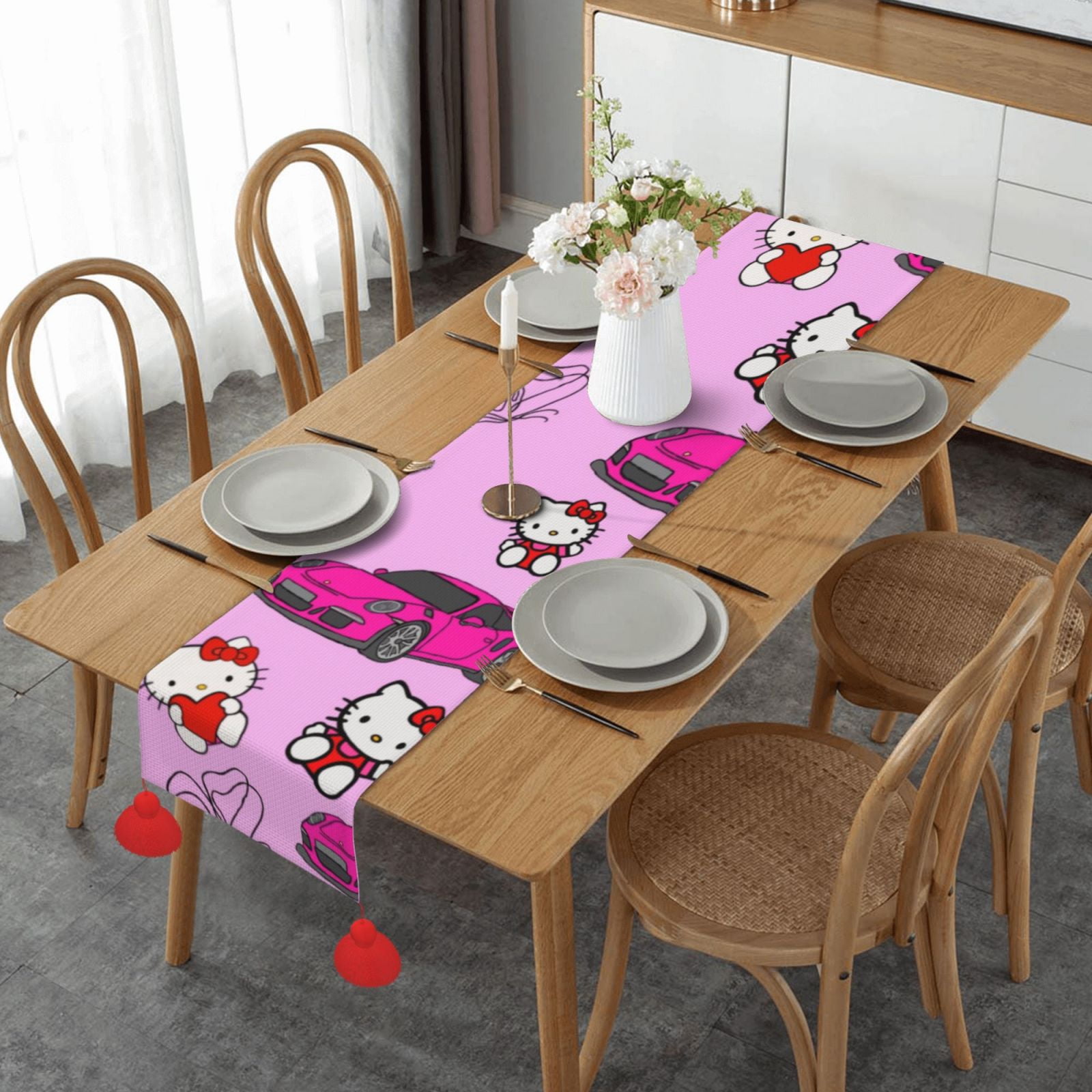 Hello Kitty Car Table Runner,Christmas Table Runner,Kitchen Dining ...