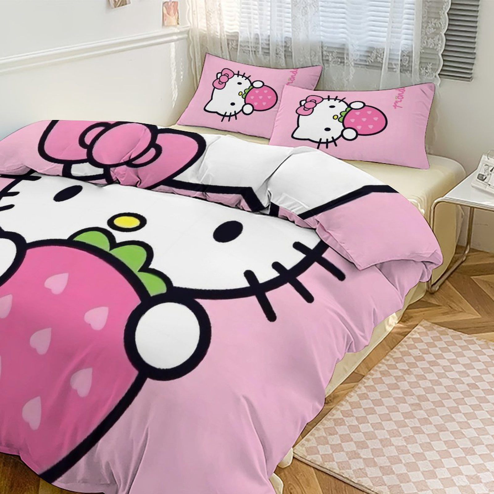 Hello Kitty Cartoon 3-piece Set with Quilt Cover And 2 Pillowcases Soft ...