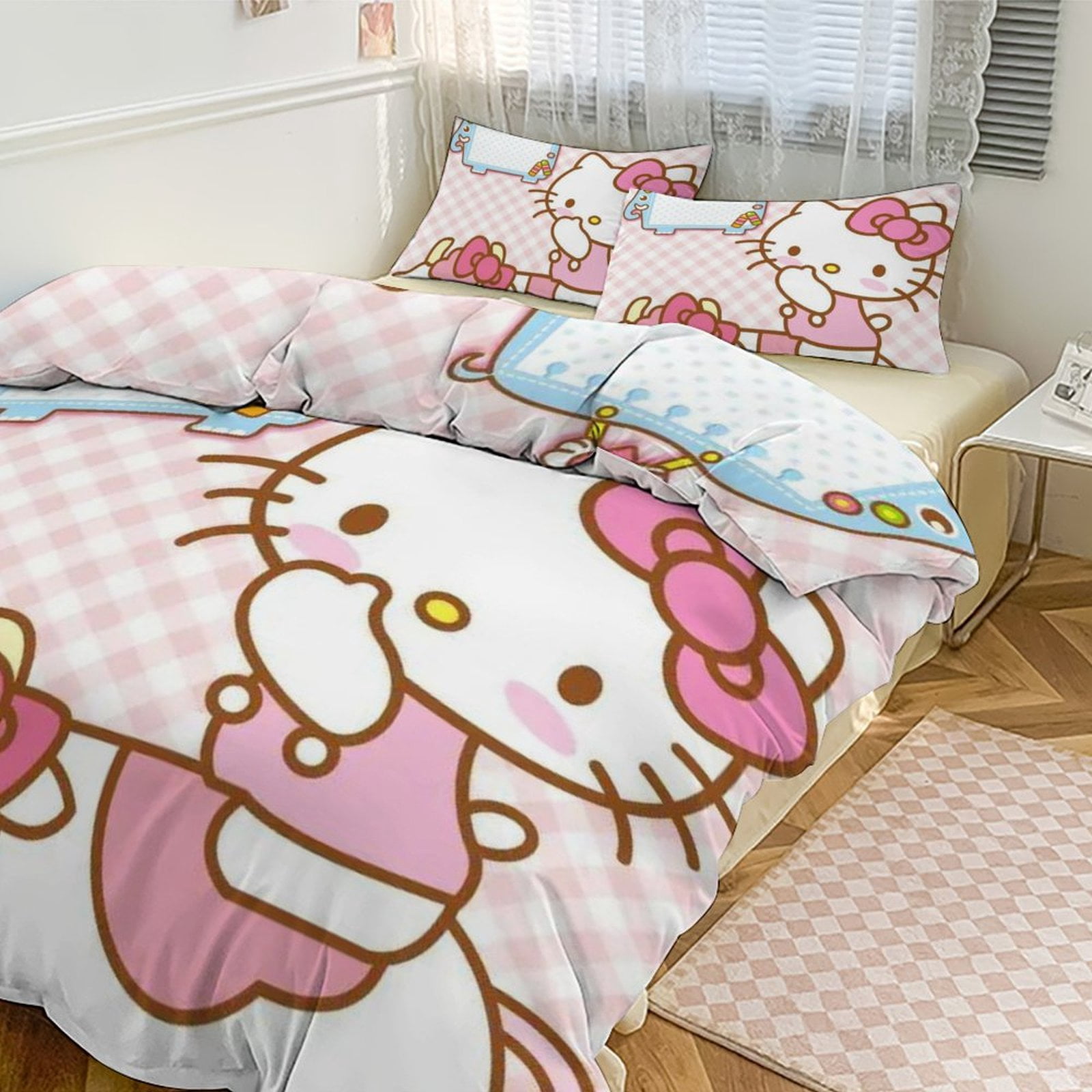 Hello Kitty Cartoon 3-piece Set with Quilt Cover And 2 Pillowcases Soft ...