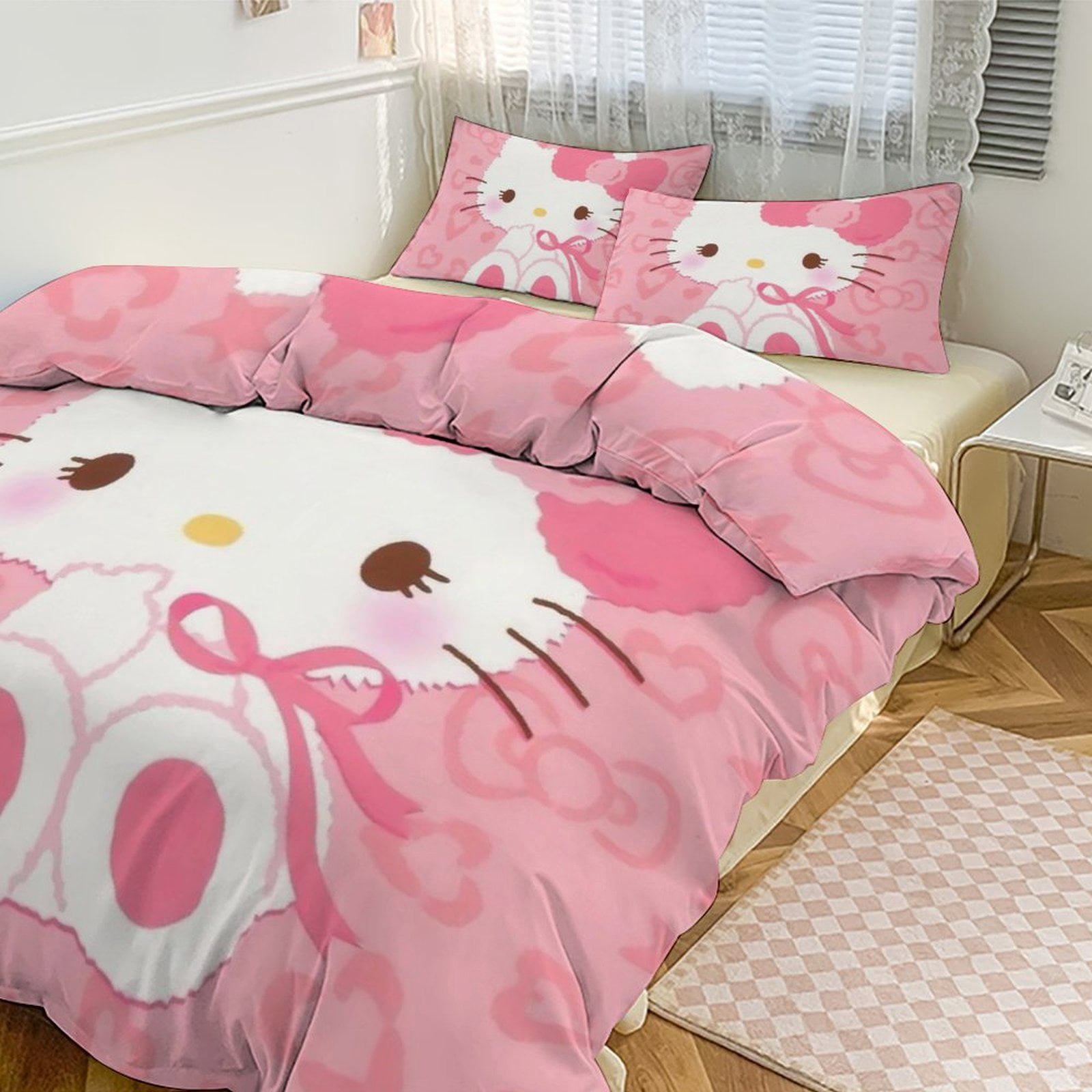 Hello Kitty Cartoon 3-piece Set with Quilt Cover And 2 Pillowcases Soft ...