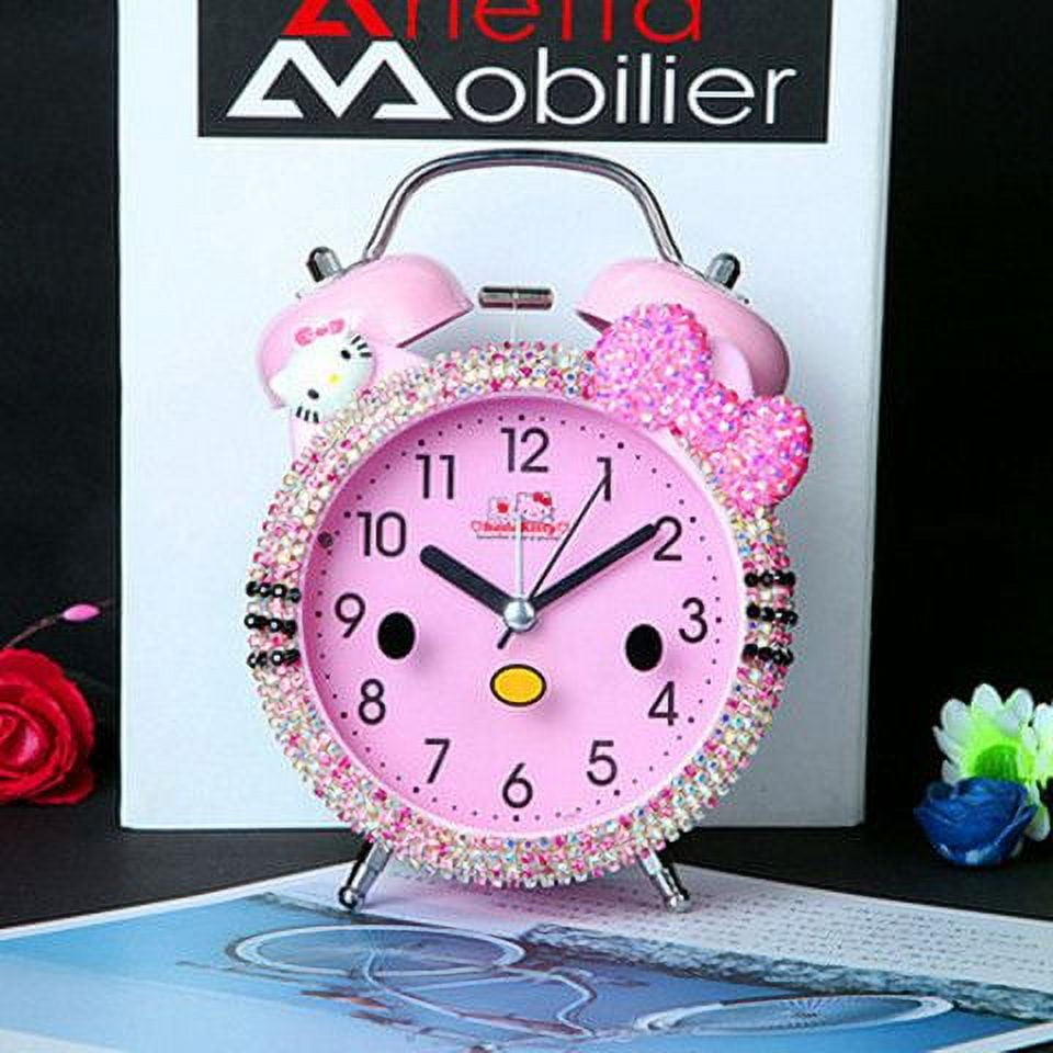 Hello Kitty Cartoon Alarm Clock Kawaii Creative Mute Bedside Alarm Simple Clock Rhinestone Cute ...