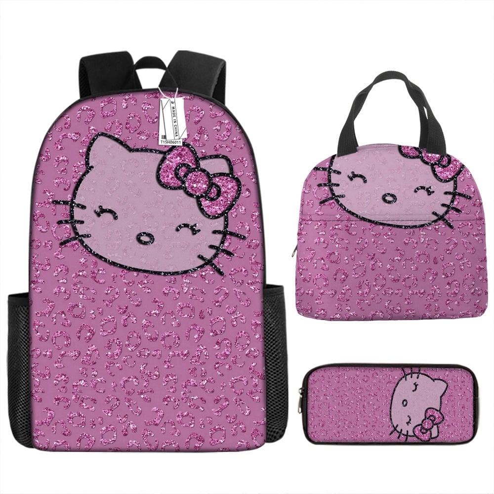 Hello-Kitty Cartoon Backpacks Sets, Anime Laptop Backpack with Lunch ...