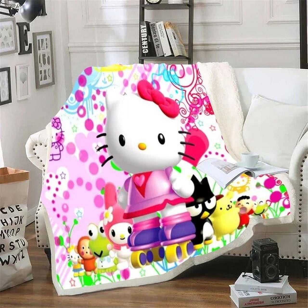 Hello Kitty Cartoon Custom Blanket Modern Kawaii Furry Children Printed ...