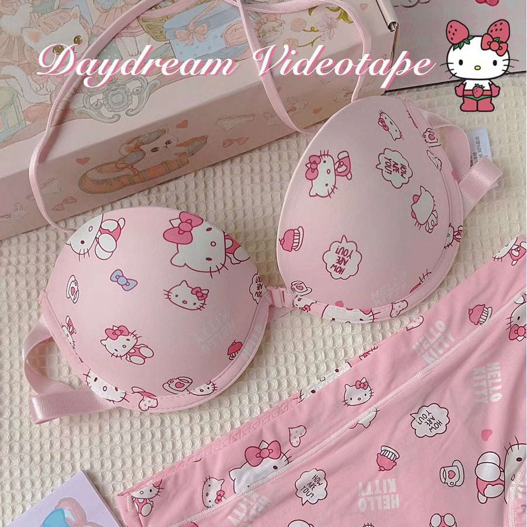 Hello Kitty Cartoon Cute Seamless Invisible Bra Underwear Set Front ...