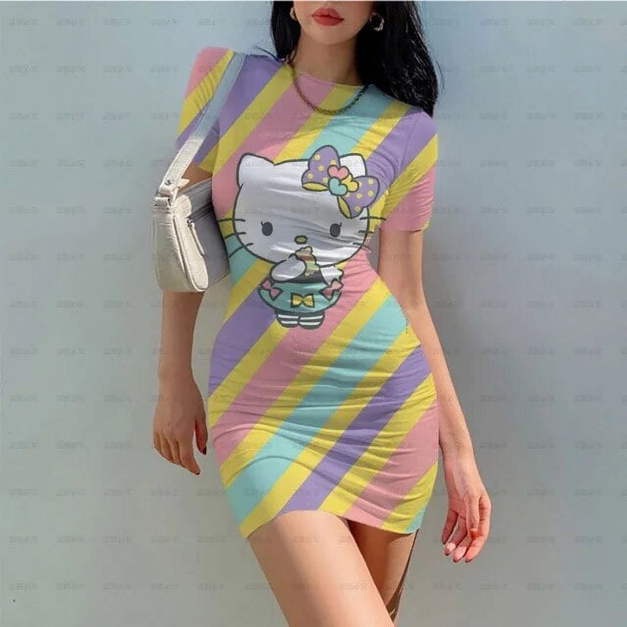 Hello Kitty Cartoon Dress Women Print Body Slim Pencil Sheath Dress ...