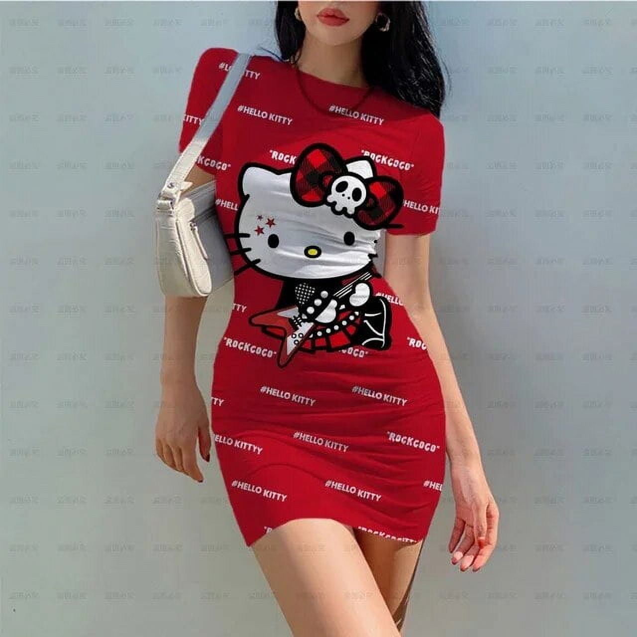 Hello Kitty Cartoon Dress Women Print Body Slim Pencil Sheath Dress ...