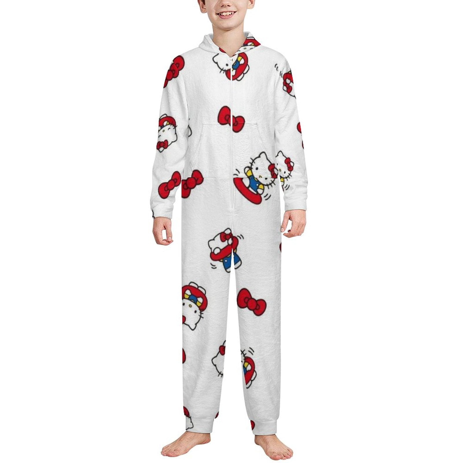 Hello Kitty Cartoon Flannel one-piece pajamas Home wear for kids with ...