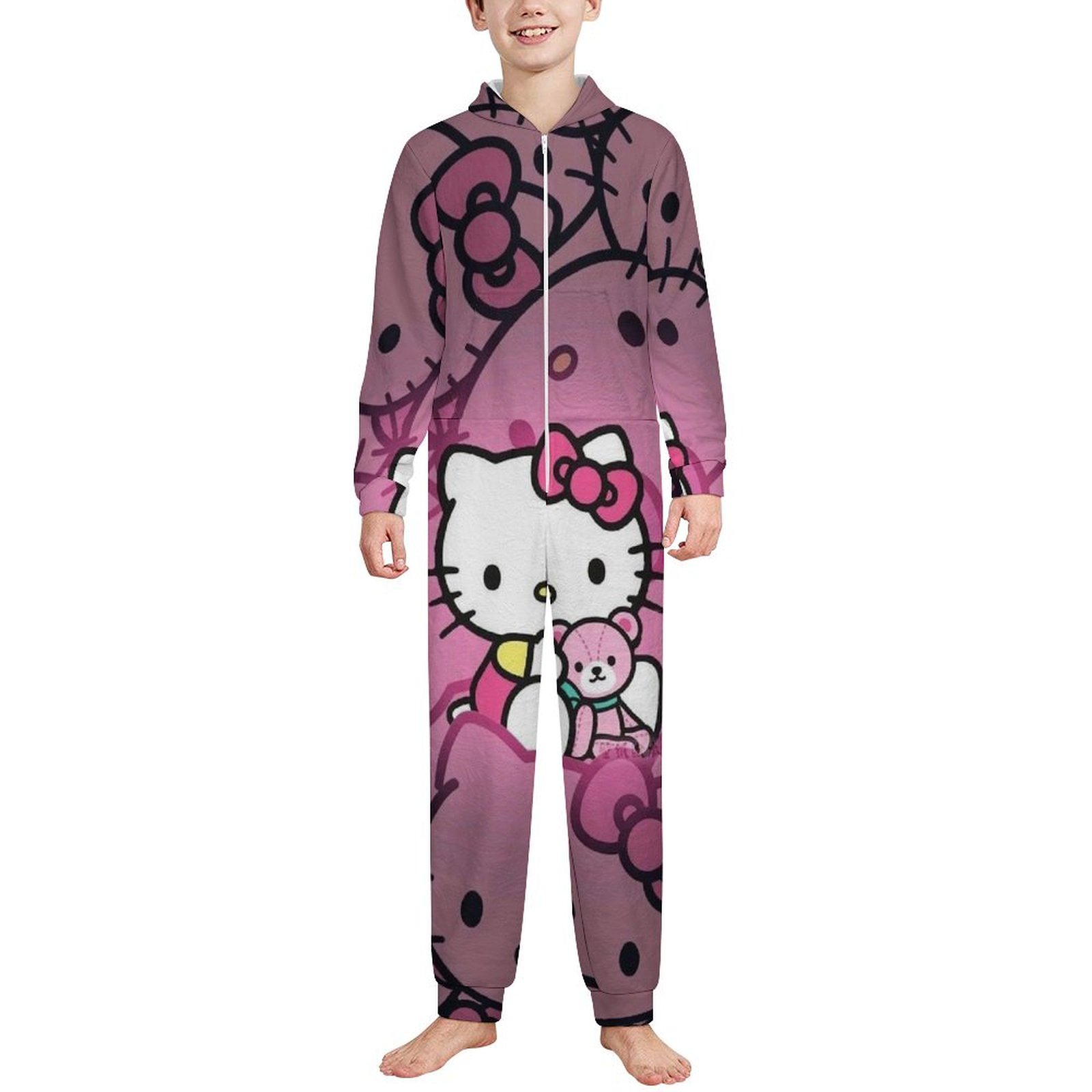 Hello Kitty Cartoon Flannel one-piece pajamas Home wear for kids with ...