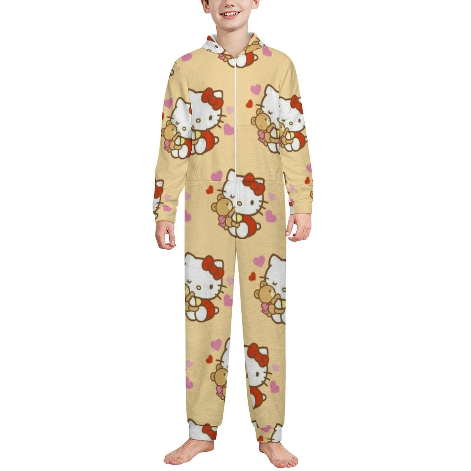 Hello Kitty Cartoon Flannel one-piece pajamas Home wear for kids with ...