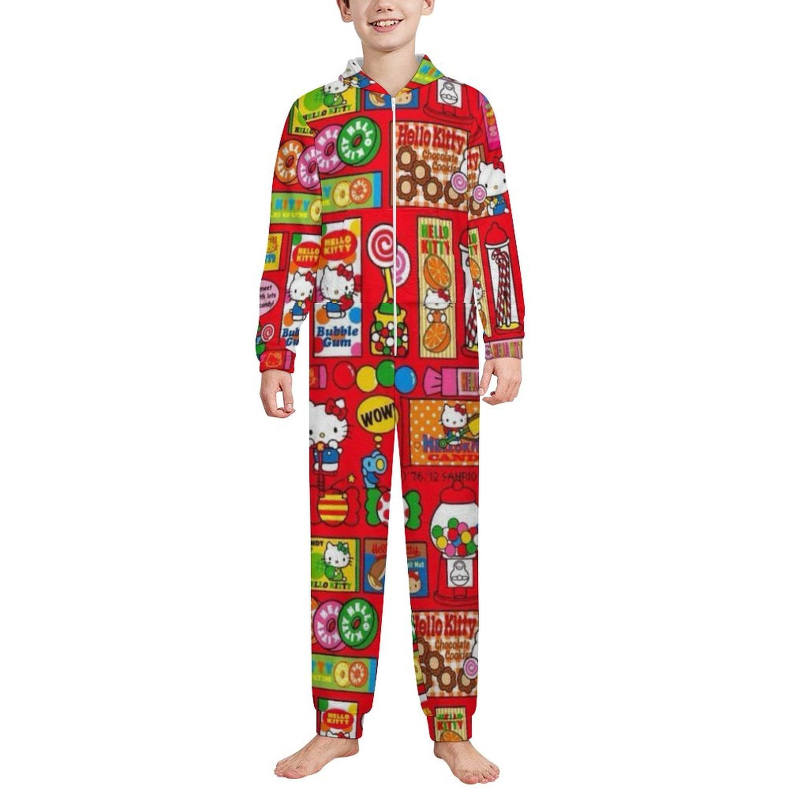 Hello Kitty Cartoon Flannel one-piece pajamas Home wear for kids with ...