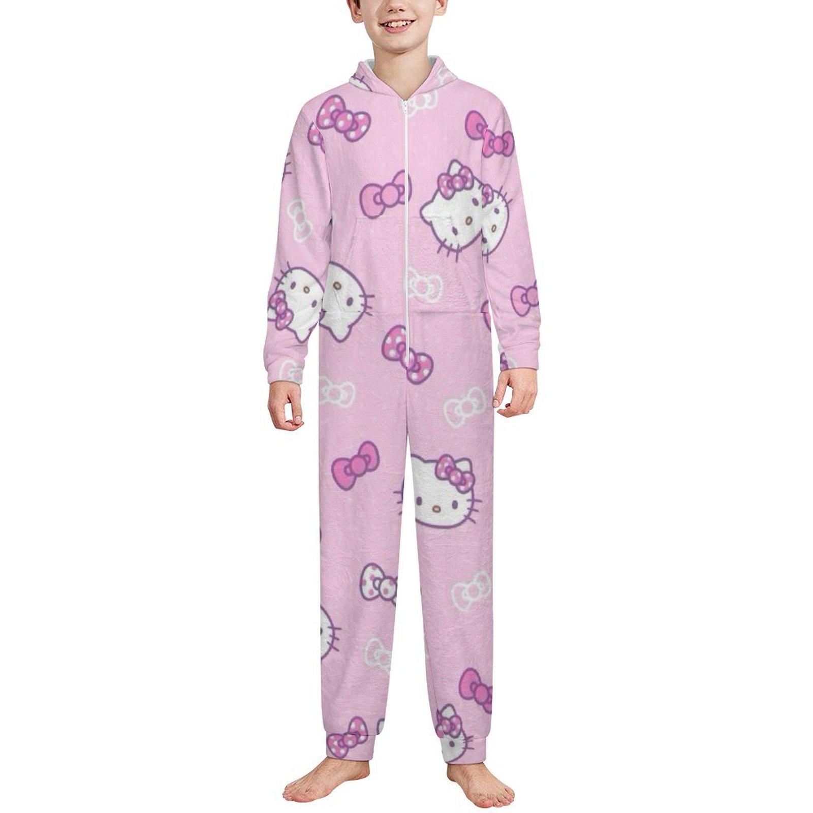 Hello Kitty Cartoon Flannel one-piece pajamas Home wear for kids with ...