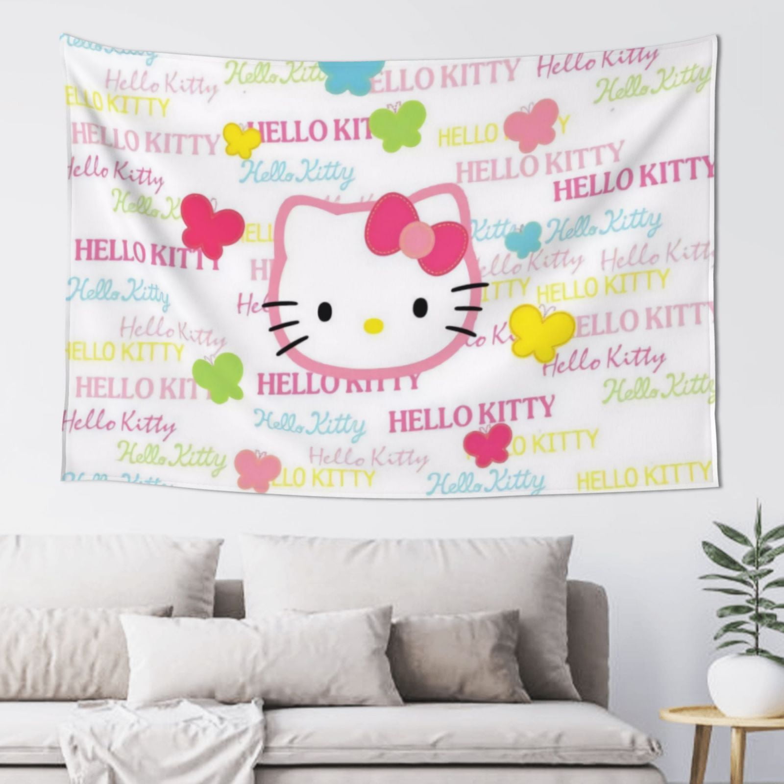 Hello Kitty Cartoon Pink Cat Kawaii Tapestry Aesthetic Cute Room Decor ...