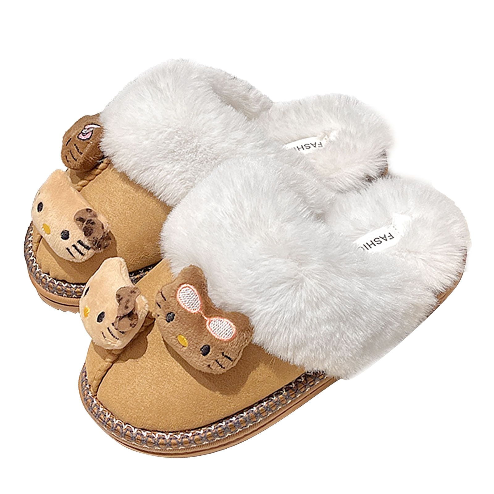 Hello Kitty Cartoon Slippers for Women Girls Cute Fluffy Plush Slippers ...