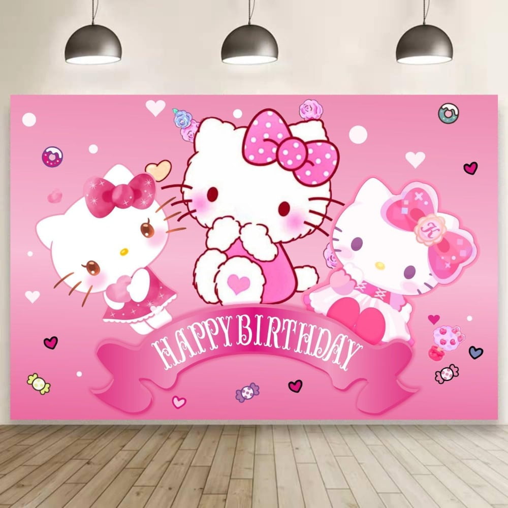 Hello Kitty Cartoon Theme Birthday Flag Background Banner Children's ...