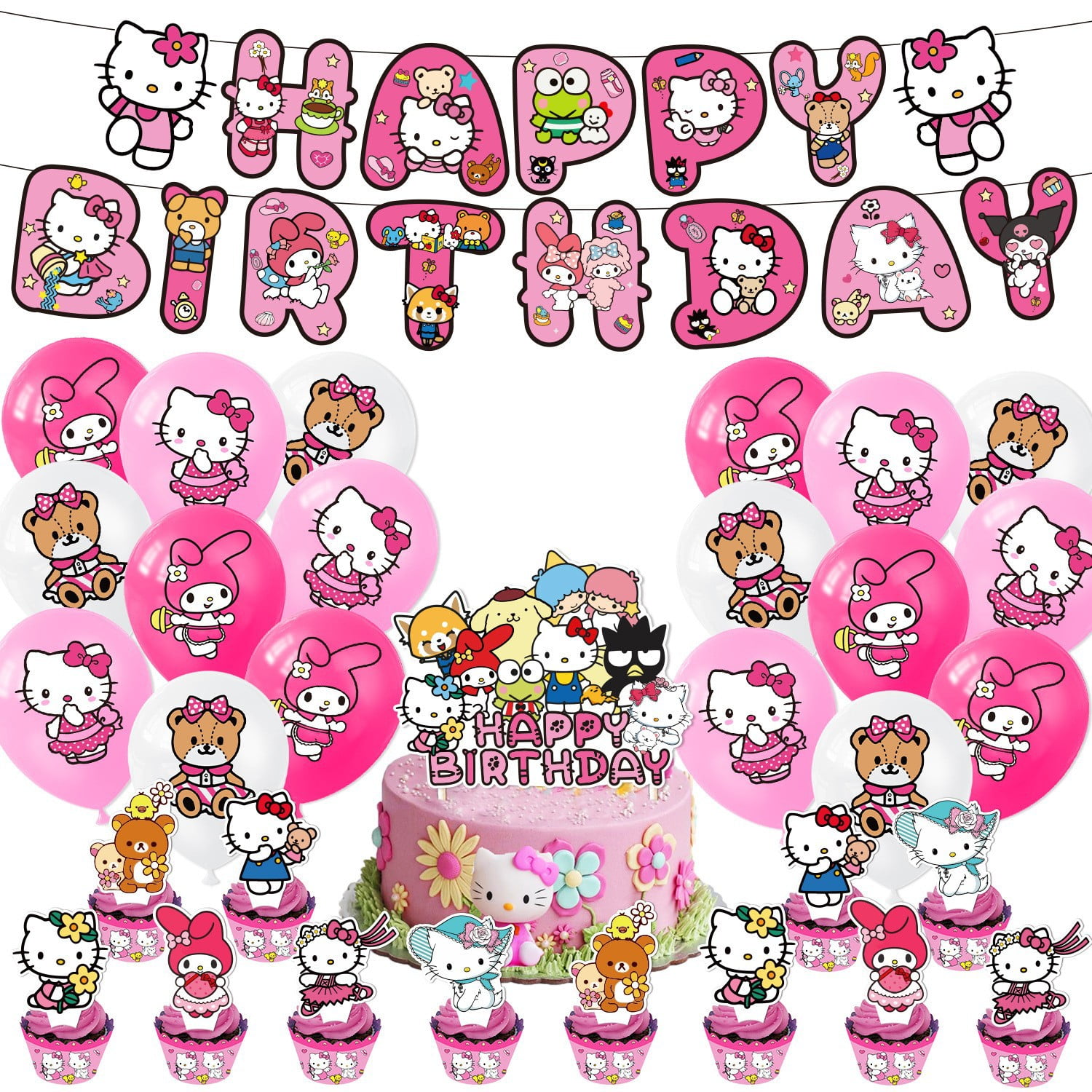 Kenvfego Hello Kitty Cartoon Theme Birthday Party Decor Set Banner ...