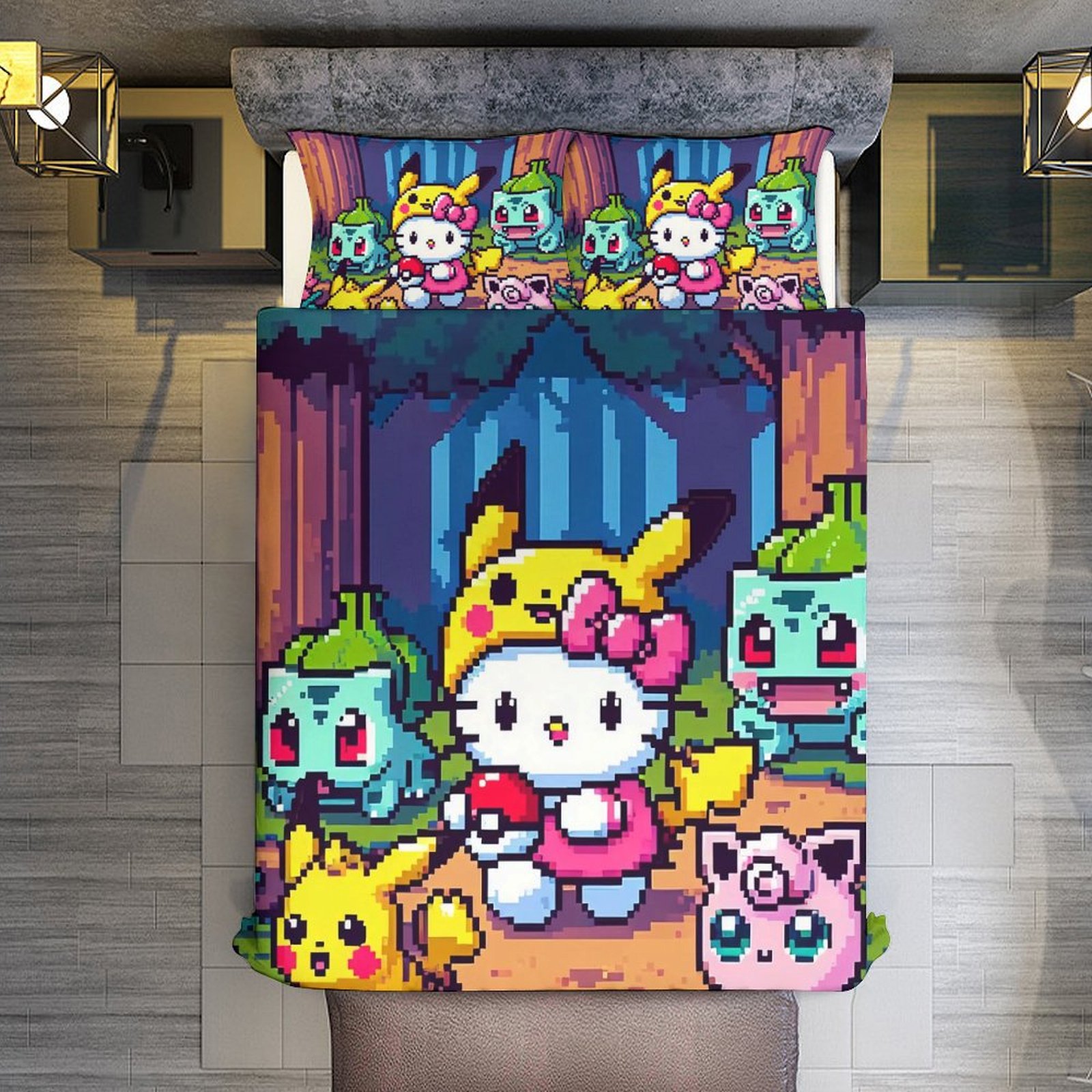 Hello Kitty Catching Pokemons Duvet Cover Sets,Hello Kitty Catching ...