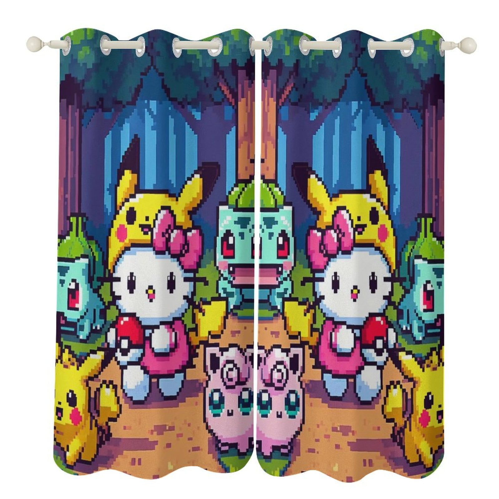 Hello Kitty Catching Pokemons Kids Curtains 52 X 72 Inch,Cartoon ...