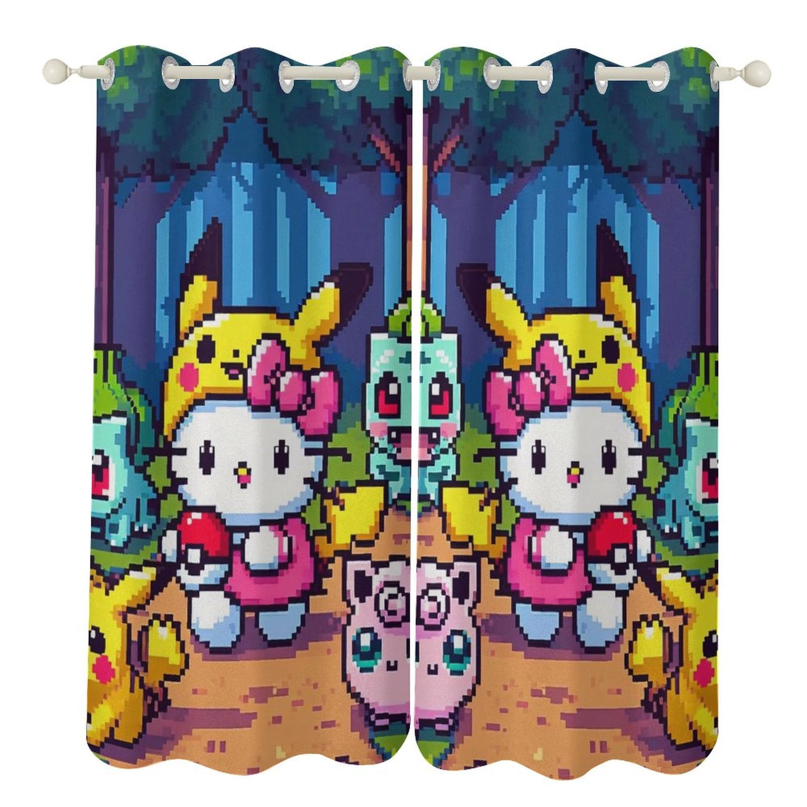 Hello Kitty Catching Pokemons Kids Curtains 52 X 84 Inch,Cartoon ...