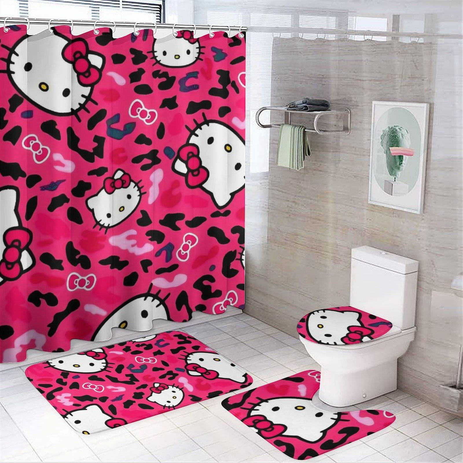 Hello Kitty Christmas Bathroom Shower Curtain Set (With 12 Hooks and ...