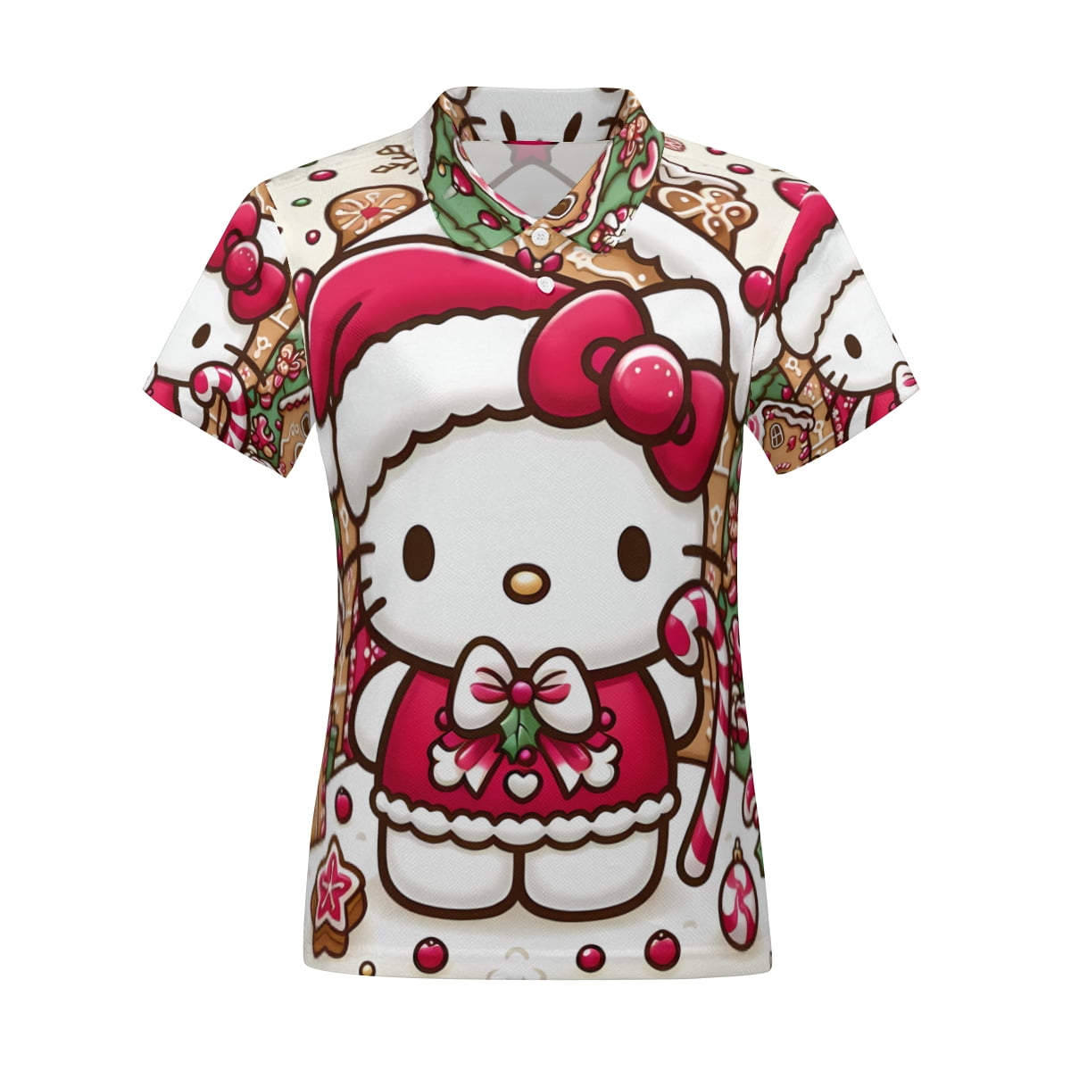 Hello Kitty Christmas Women's Polo Shirts 2-Button Short Sleeve ...