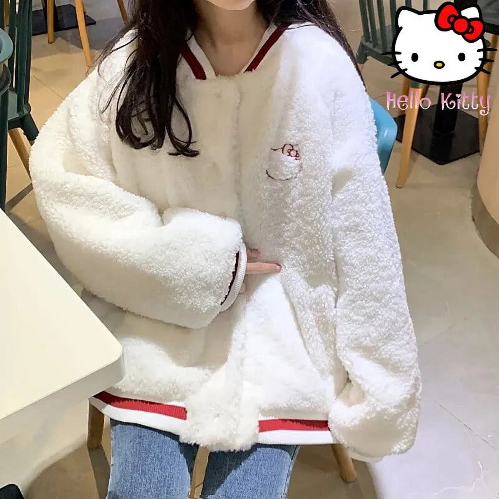 Hello Kitty Clothes Lamb Coat Top Y2k Kawaii Sanrio Cartoon Women ...