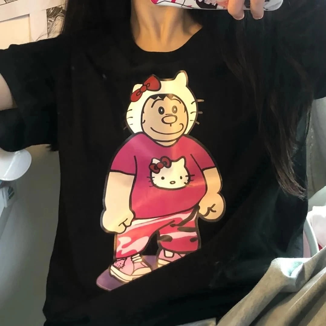 Hello Kitty Clothes Short Sleeve T-shirt Y2k Women Summer Cartoon ...