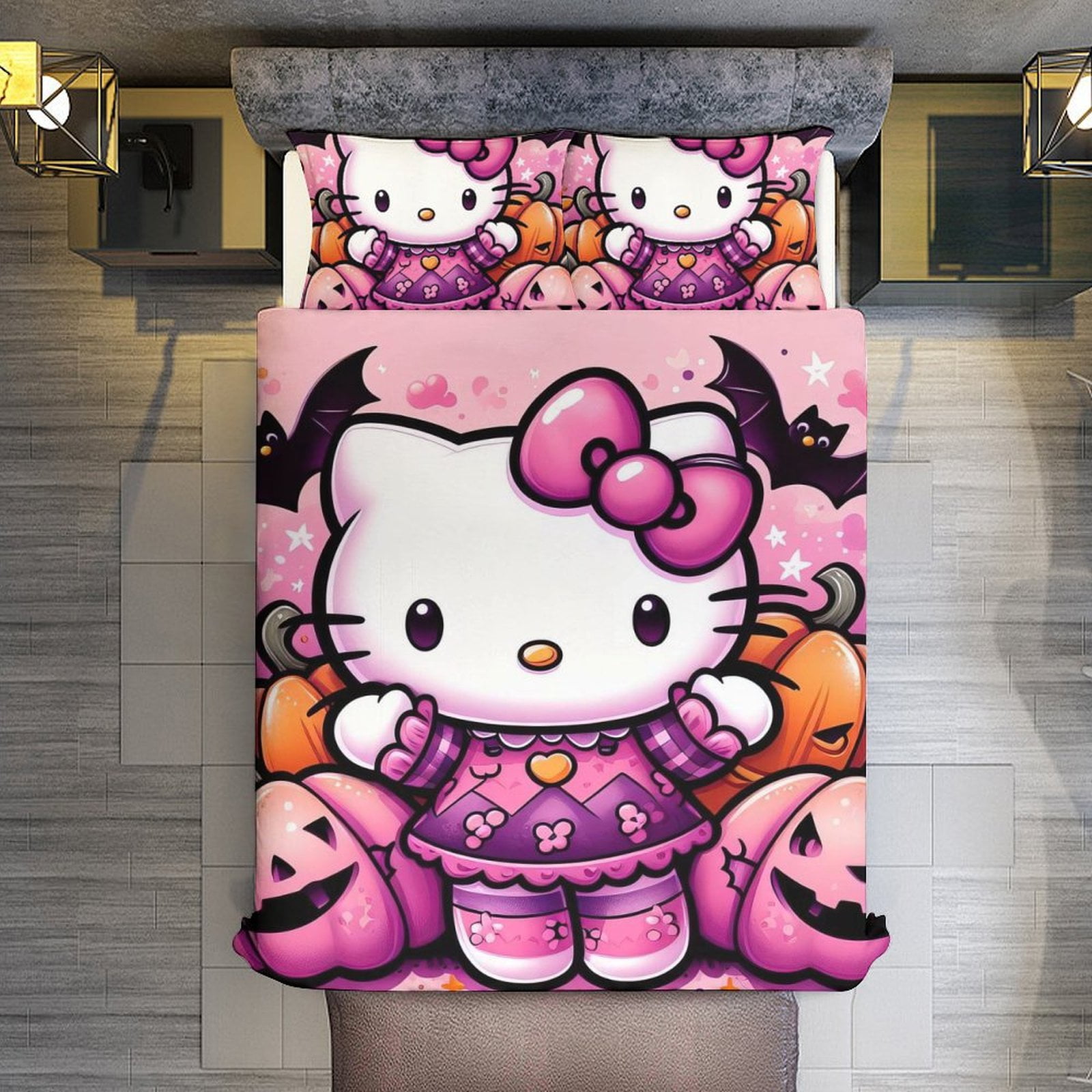 Hello Kitty Comforter Bedding Set Cover 3 Piece with 2 Pillow Shams for Kids And Adults Bedroom ...