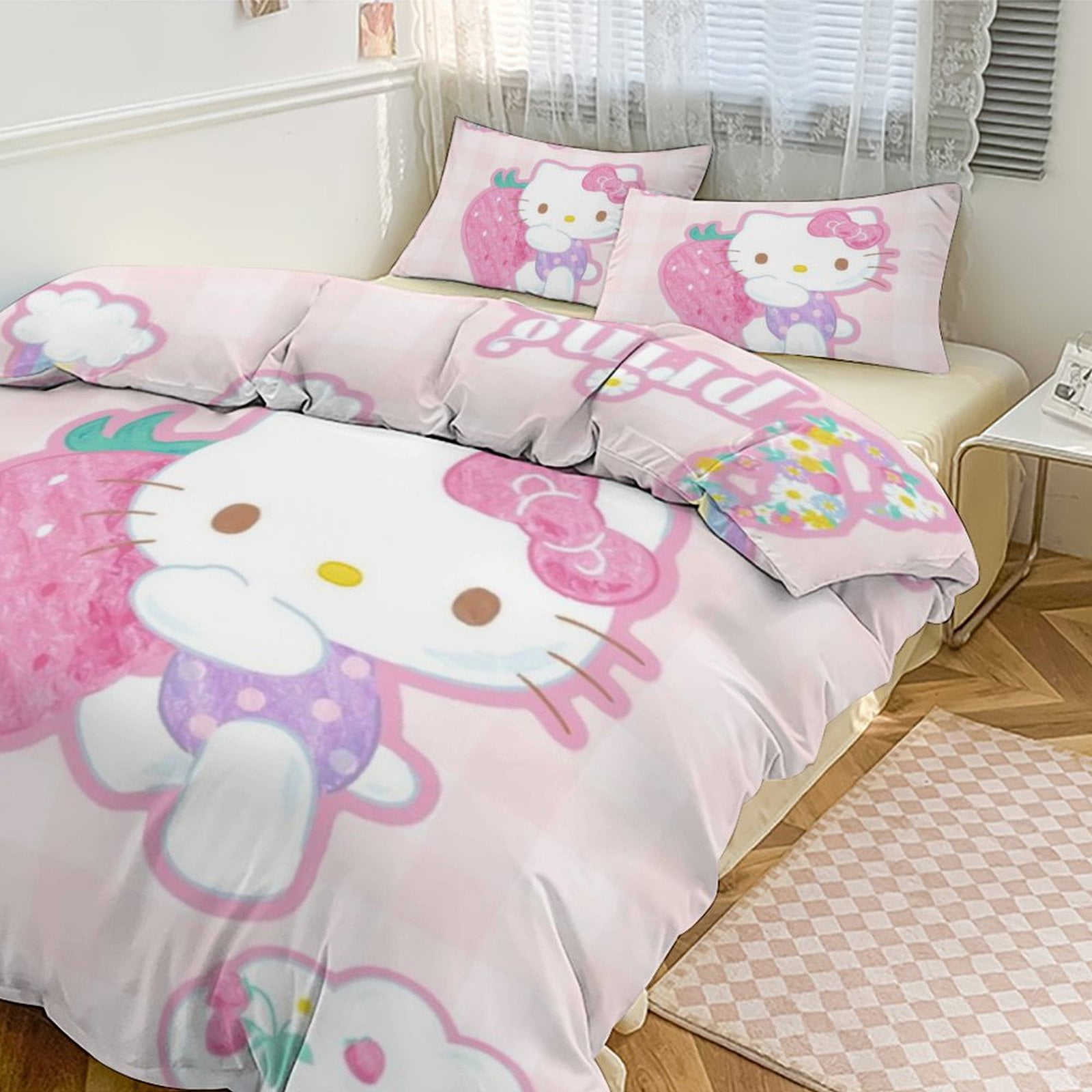Hello Kitty Comforter Bedding Set with Sheets And Pillow 3 Piece Set ...