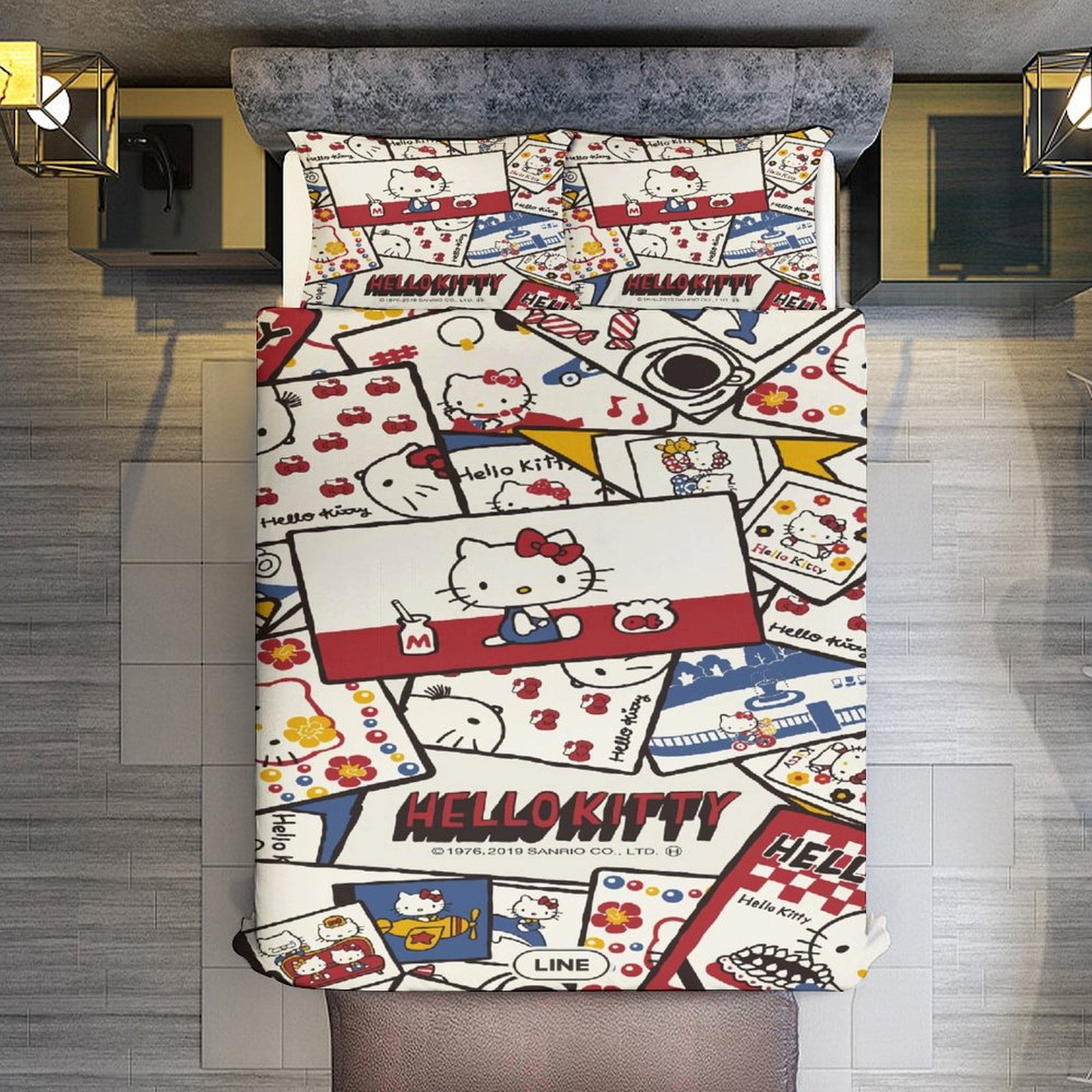 Hello Kitty Comic Line Wallpaper Bedding Duvet Cover Queen Size for ...