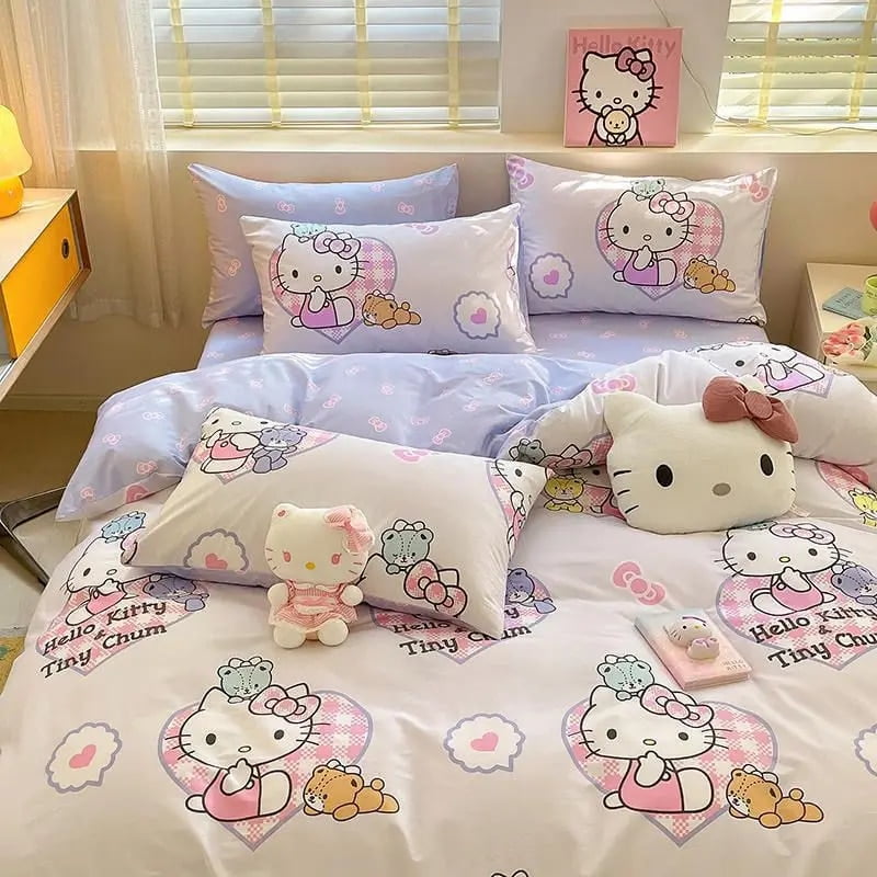 Hello Kitty Cotton Quilt Cover Sheet Pillow Case Kawaii Anime Children ...