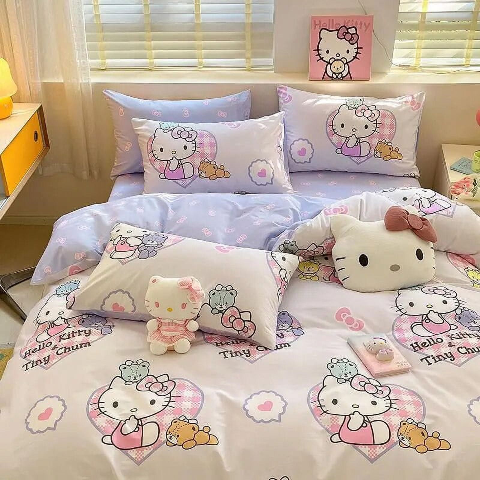 Hello Kitty Cotton Quilt Cover Sheet Pillow Case Kawaii Anime Children ...