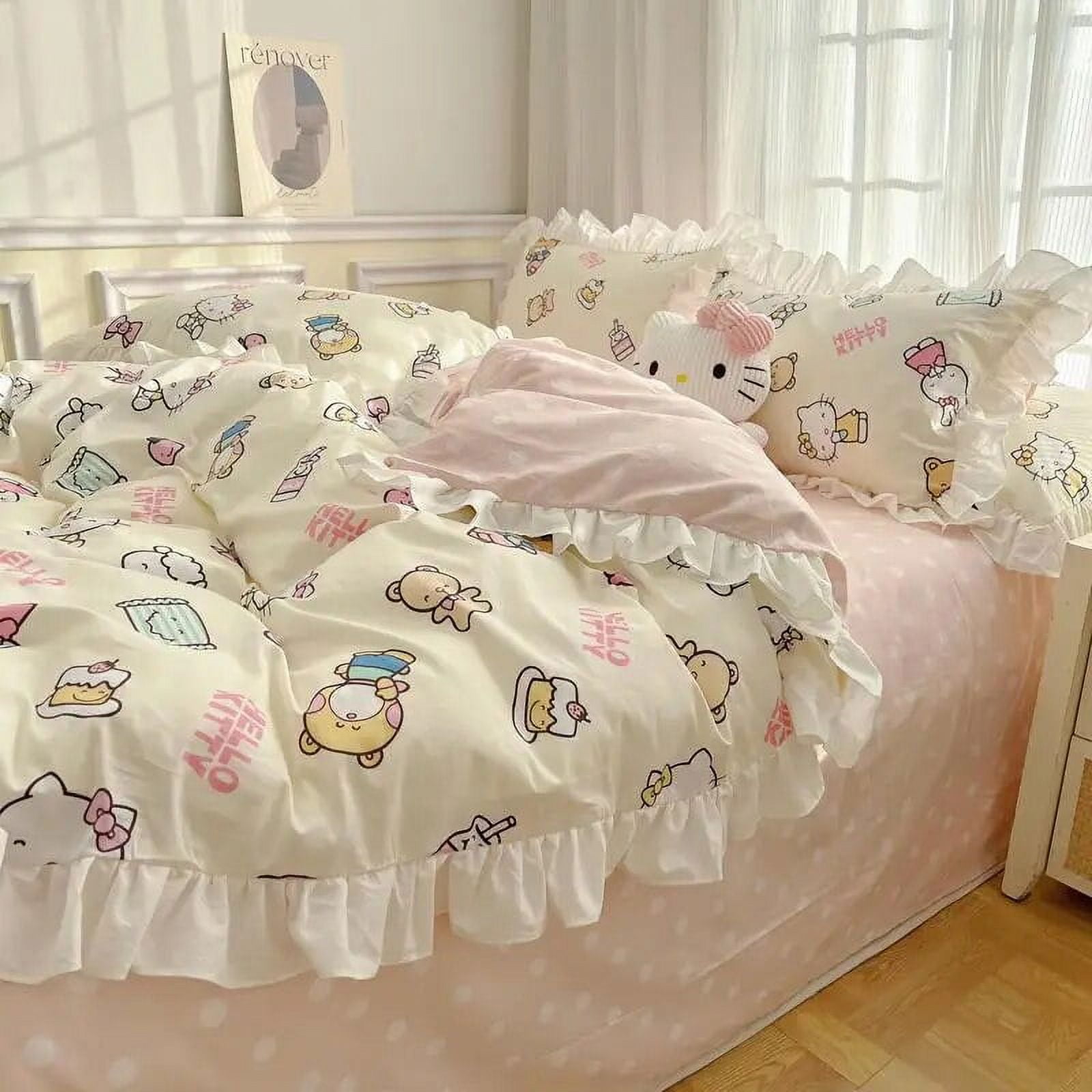 Hello Kitty Cotton Quilt Cover Sheet Pillow Case Kawaii Anime Soft Home ...