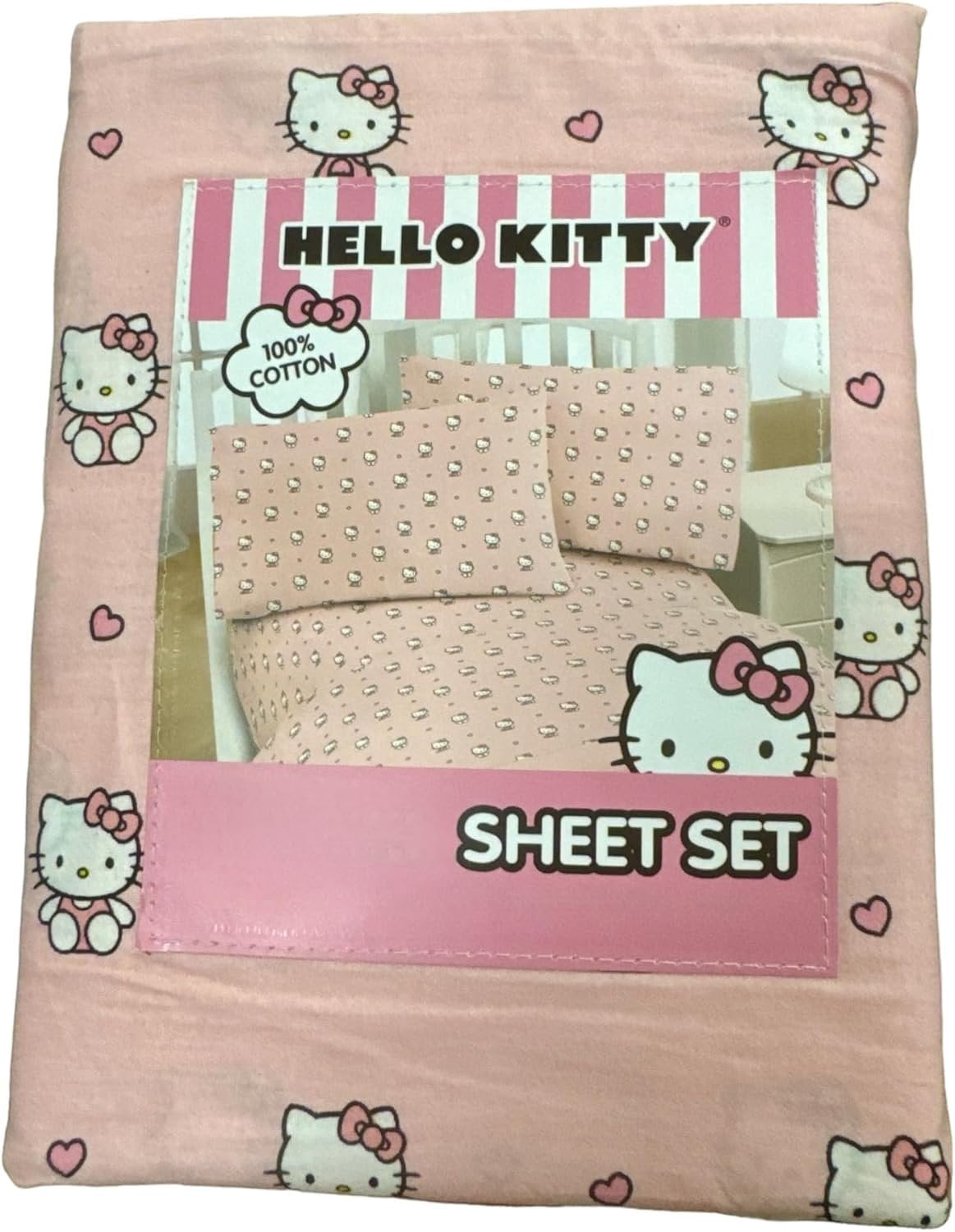 Hello Kitty Cotton Sheet Set Pink - with Hearts, Queen - Walmart.com